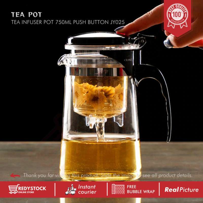 Promo Tea Infuser Pot 750Ml Push Button | Teko Teh Saringan Kaca ...