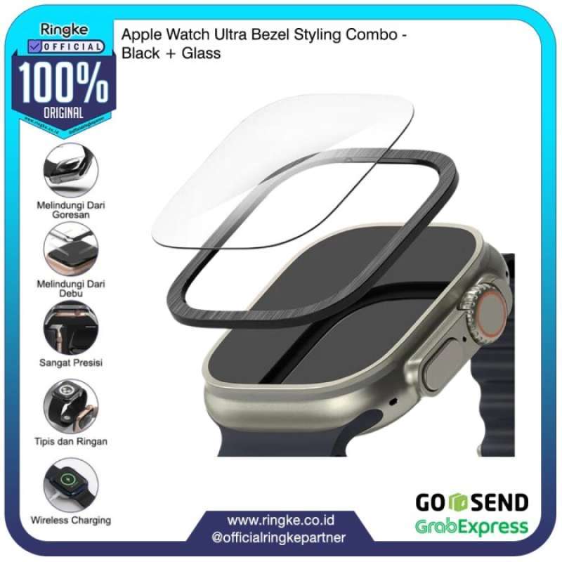 Promo Ringke Apple Watch Ultra Bezel Styling Combo Black + Glass Slim ...