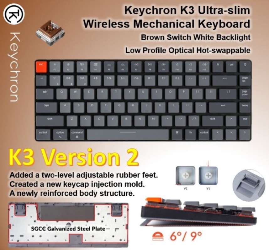 Promo Keychron K3 Ver 2 Hot-Swappable White Backlight Optical Brown ...