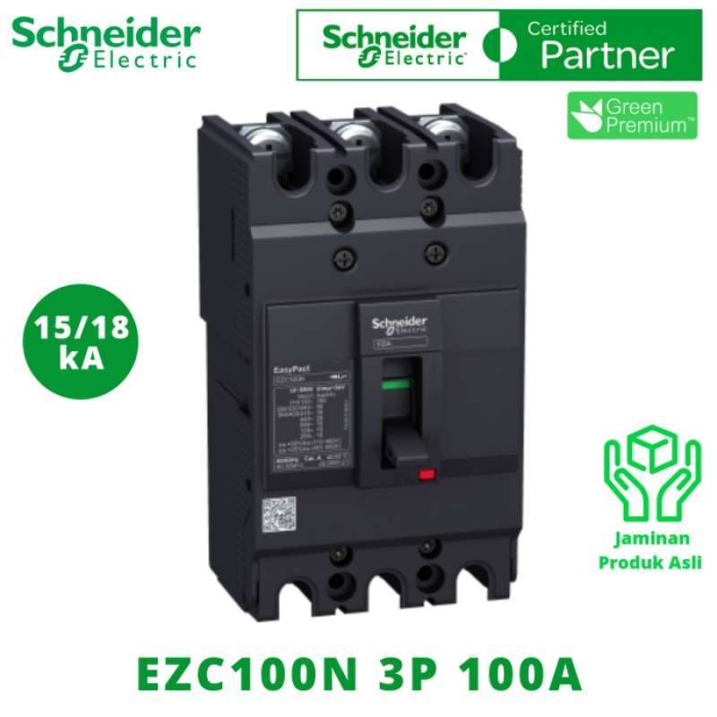 Promo MCCB 3 Phase 100Ampere 3P 100A EZC100N Schneider ORIGINAL SNI - Multicolor Multivariasi ...