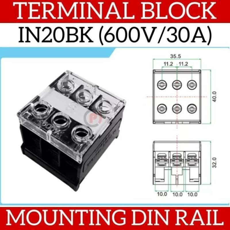 Jual IN411S Terminal Block Blok Listrik Mounting Din Rail 600V 50A 1 ...