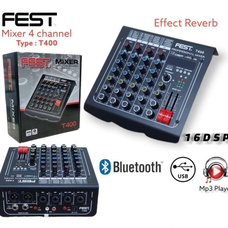 Promo mixer audio fest t400 t 400 4ch effect reverb usb-bluetooth original Diskon 33% di Seller ...
