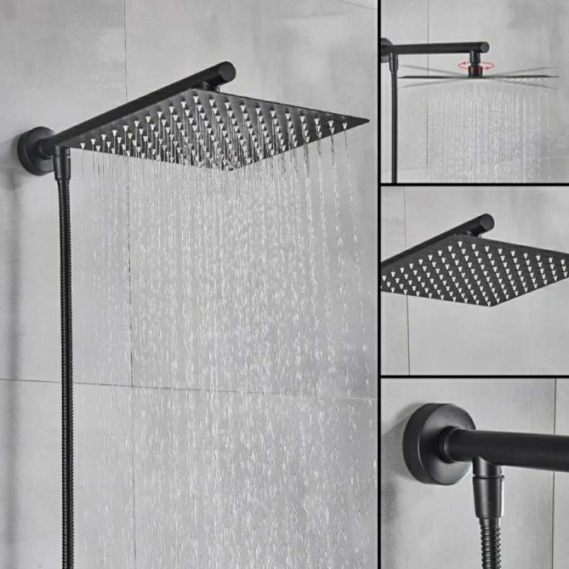 Promo Head Shower Tanam Kotak 10 Inch Hitam Instalasi Luar /Shower ...