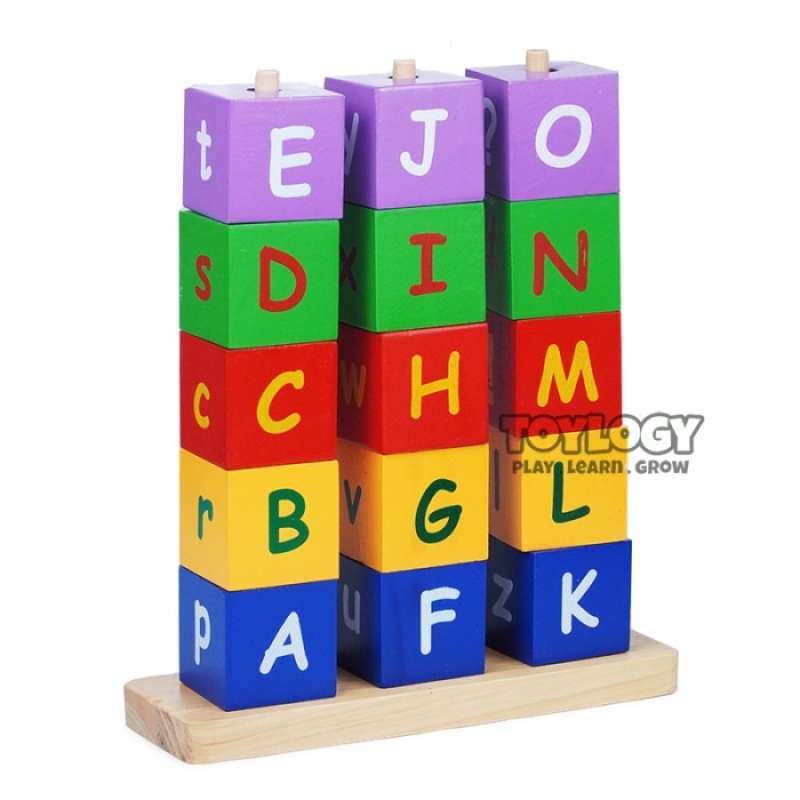 Jual Mainan Kayu Edukasi Anak Menara Balok Huruf Susun Kubus Stacking ...