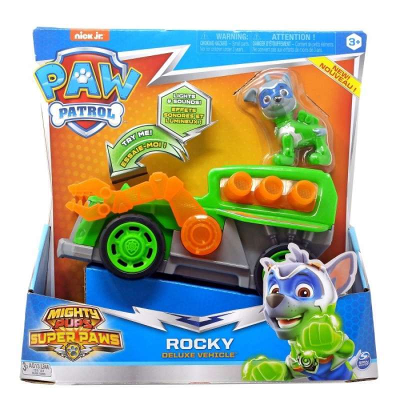 Promo PAW PATROL Mighty Pups Super PAWs Rocky Figure with Deluxe ...