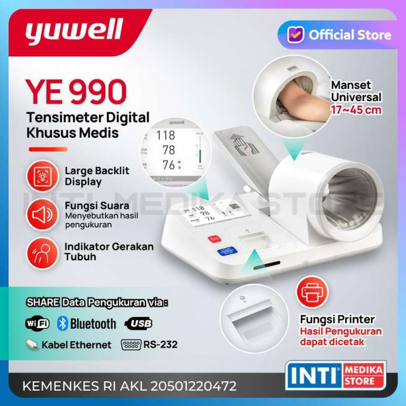 Promo Yuwell - Tensimeter Digital Ye 990 Medical Automatic Table Top Diskon 35% Di Seller Inti ...