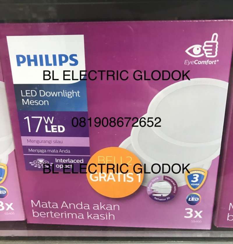 Promo PHILIPS Downlight LED MESON 17W 59466 Multipack Pack Paket isi 3 ...