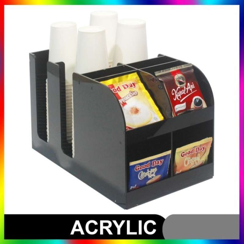 Promo Paper Cup And Condiment Organizer / Rak Akrilik 4 Slot - Hitam ...