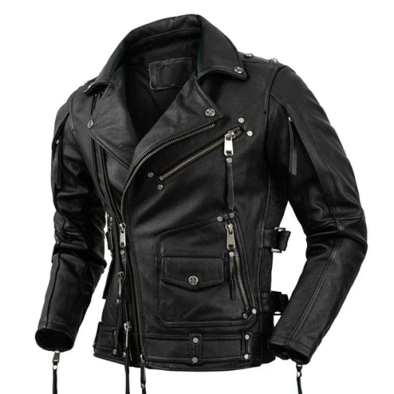 Jaket Kulit Motor Dolce & Gabbana Jaket Pengendara Motor Zip Up Kerah