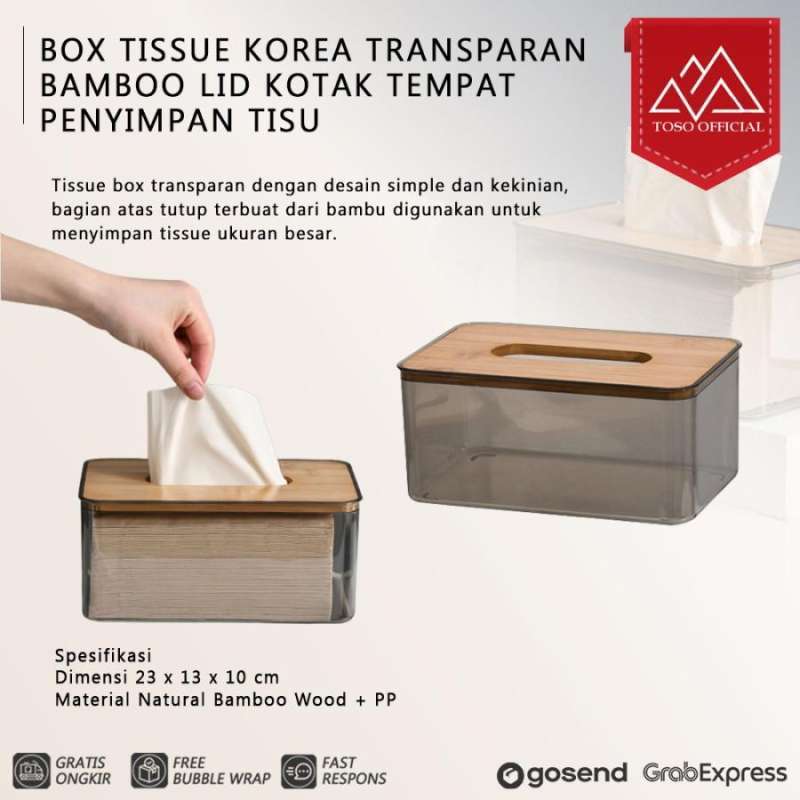 Promo Box Tissue Korea Transparan Bamboo Lid Kotak Tempat Penyimpan Tisu Diskon 50% Di Seller ...