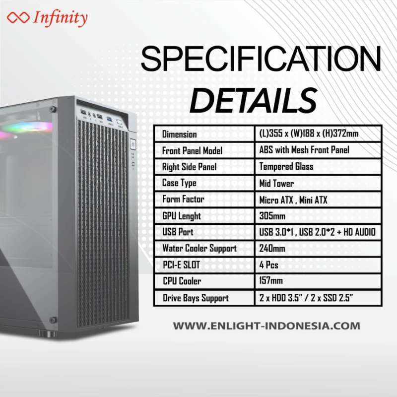 Jual Casing Komputer Gaming Enlight Infinity Strike M Atx Free 3fan Rgb ...