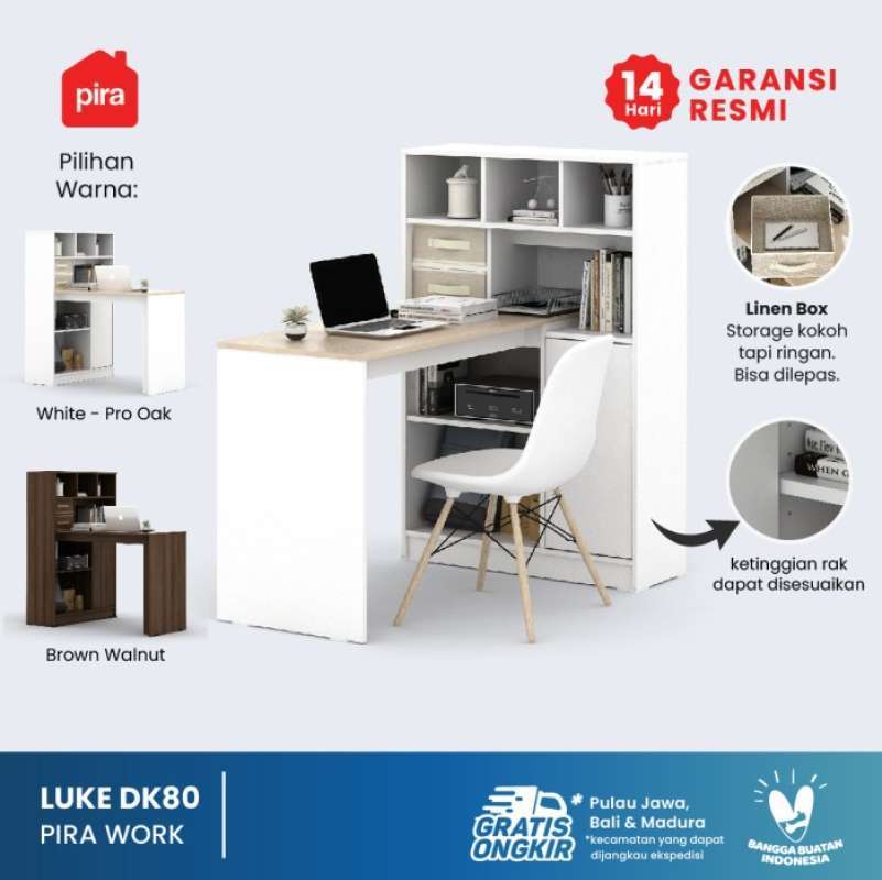 Jual PIRA WORK - LUKE DK80 Meja Kerja Sudut dengan Rak Buku / Rak Susun ...