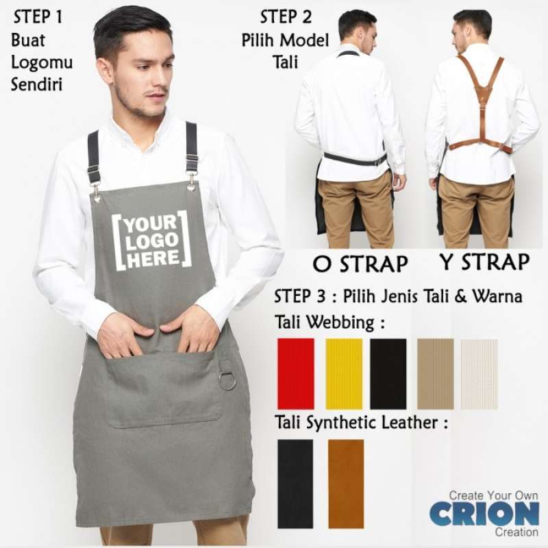 Jual Celemek Apron Barista / Barber / Chef Fully Customize Logo By ...