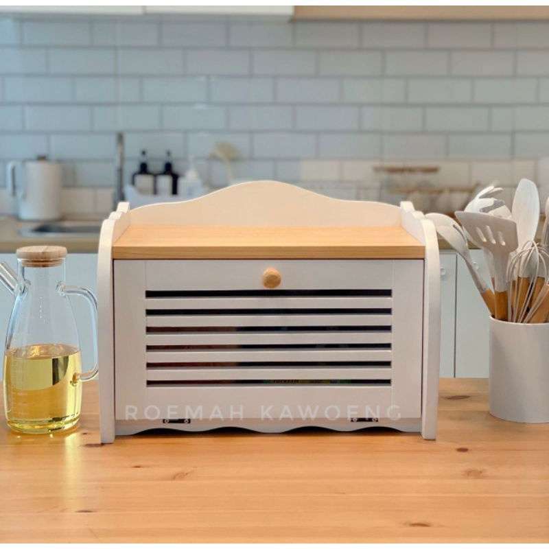 Jual wooden box / slidebox roti BREAD BOX tempat roti dengan tutup ...