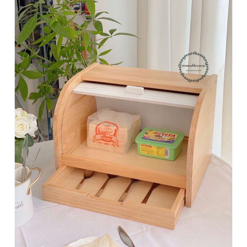 Jual wooden box / slidebox roti BREAD BOX tempat roti dengan tutup ...