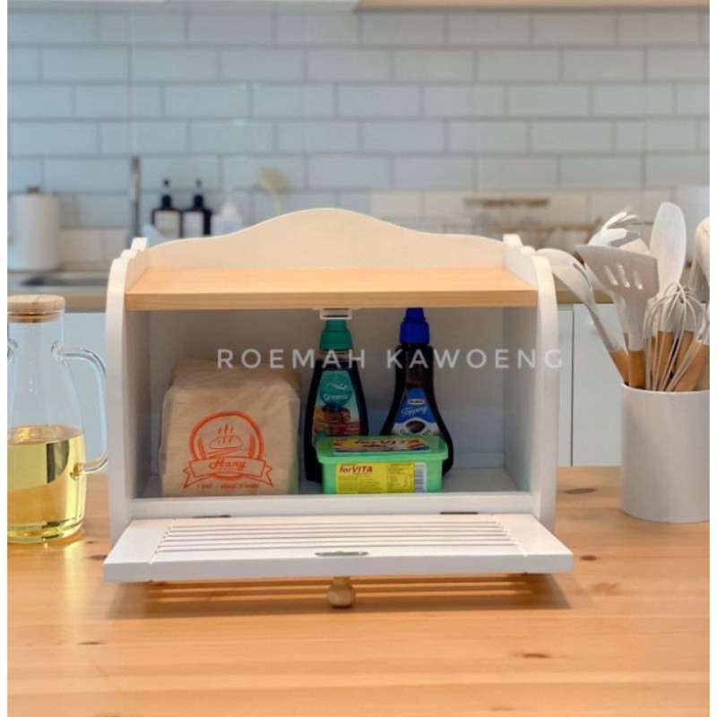 Jual wooden box / slidebox roti BREAD BOX tempat roti dengan tutup ...
