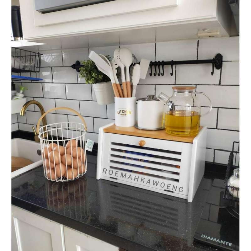 Jual wooden box / slidebox roti BREAD BOX tempat roti dengan tutup ...