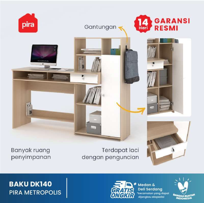 Jual Pira Metropolis - Baku DK140 Meja Belajar / Meja Kerja dengan Rak ...