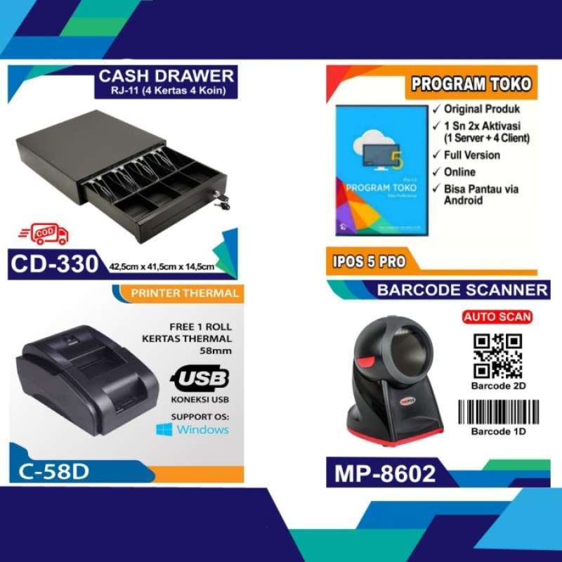 Promo Paket Kasir Harga Ekonomis |Barcode |Printer | Cash Drawer| Ipos ...