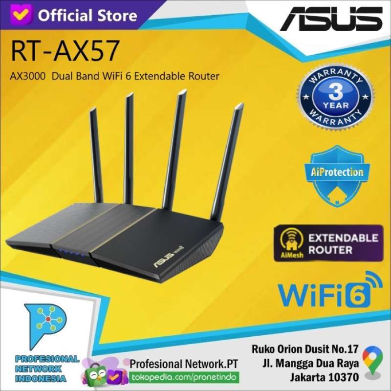 Promo ASUS RT-AX57 AX3000 Dual Band WiFi 6 Extendable Router AX57 AX 57 ...