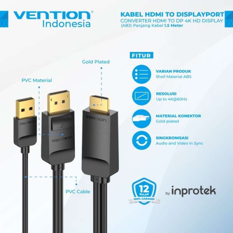 Promo Vention Kabel Hdmi To Displayport Converter Hdmi To Dp 4K Hd ...