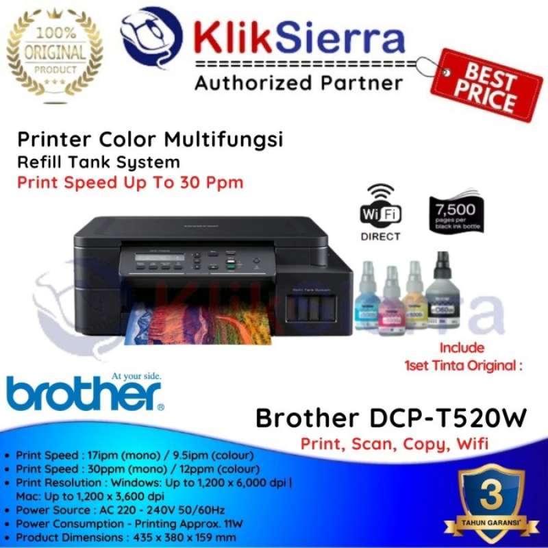 Promo BROTHER DCP-T520W Printer Ink Tank Colour AIO Multifunction T520 ...