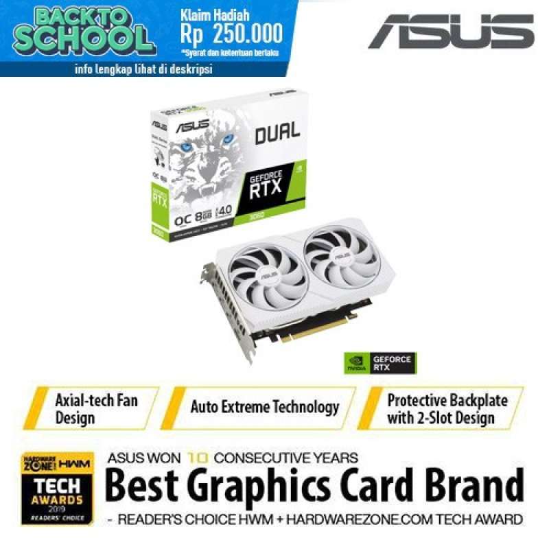 Jual VGA ASUS Dual GeForce RTX 3060 White OC Edition 8GB GDDR6 di ...