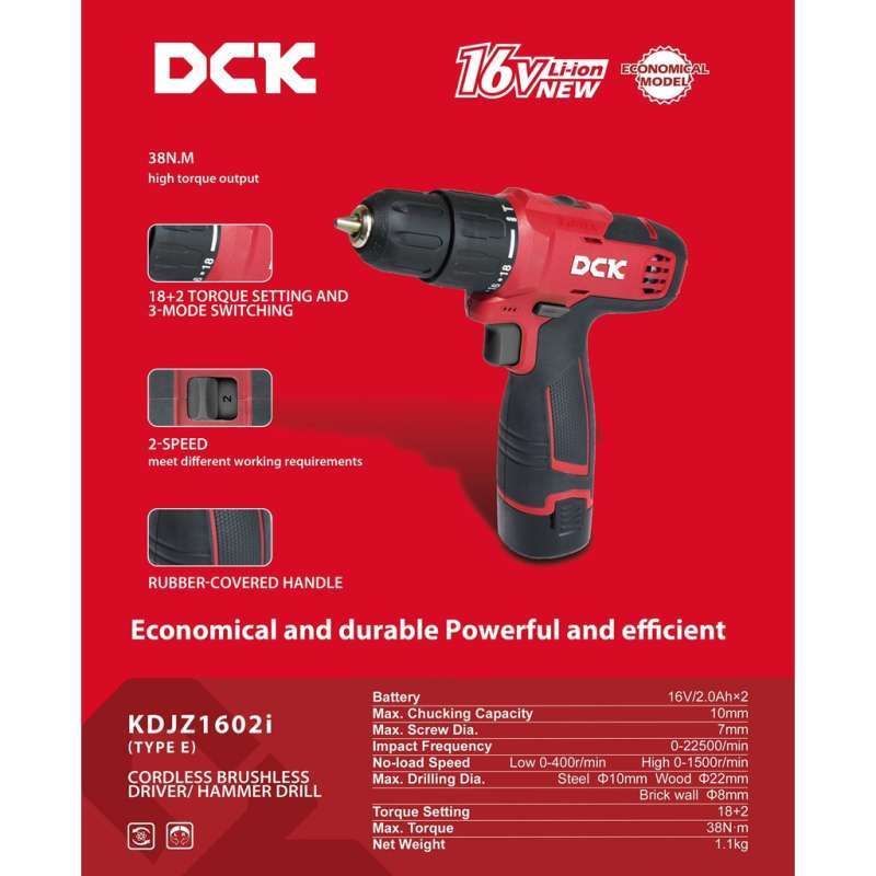 Jual Cordless Drill Dck Kdjz1602i Bor Batere Battery 10mm 16v ...