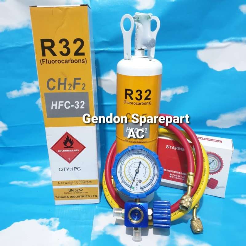 Promo Paket isi freon R32 kaleng 650 gram hfc 32 sekali pakai langsung ...
