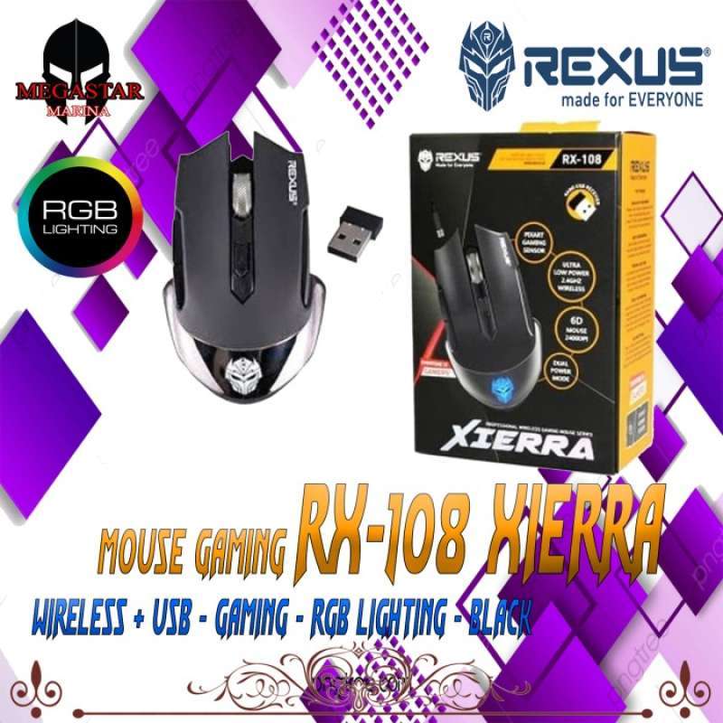 Jual Rexus Rx-108 Mouse Gaming Xierra Rgb Wireless + Usb ( Black ) Di ...