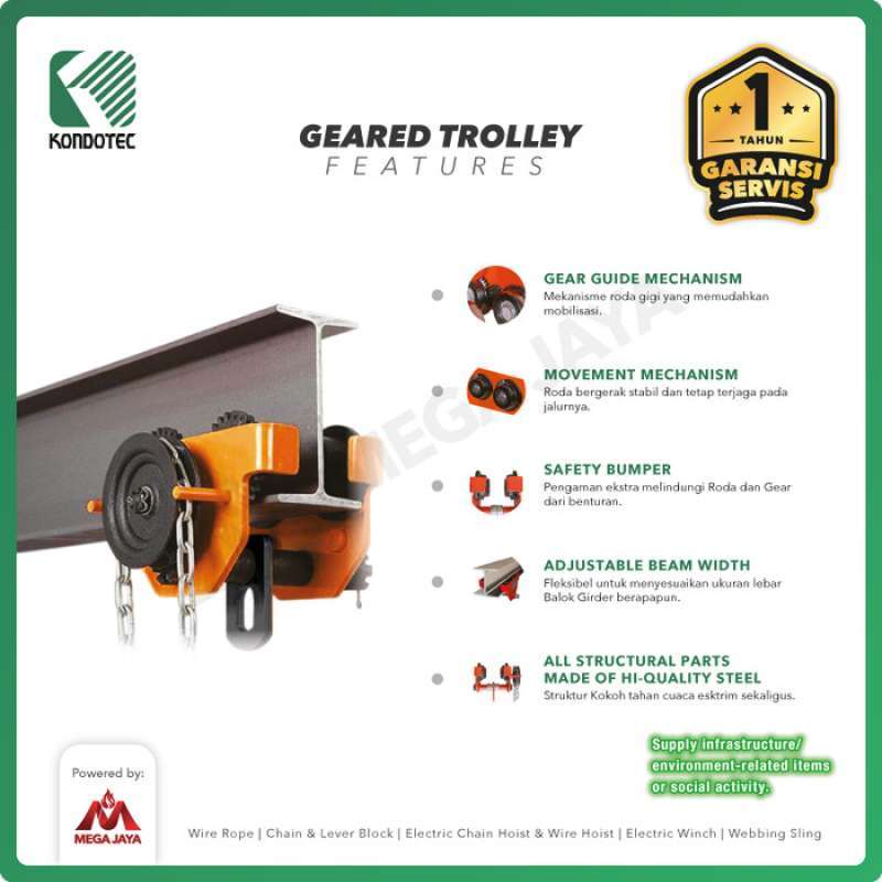 Promo Geared Trolley / Gear Troli Hoist 2 Ton X 3 Meter Kondotec Diskon ...