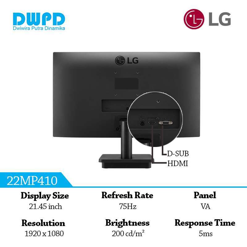 Jual Lg Monitor 22mp410 21.45 Inch Full Hd Va Display 5ms 75hz Amd ...