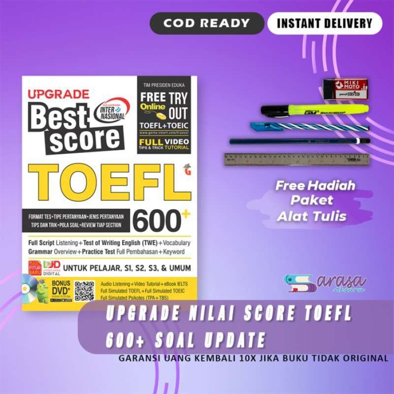 Promo BUKU TES TOEFL TOEIC : UPGRADE BEST SCORE TOEFL 600+ , +DVD ...