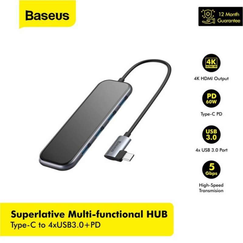 Promo Baseus Superlative Multi-Functional Hub (Type-C To 3Xusb3.0+Hd4K ...