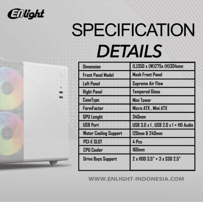 Jual Casing ENLIGHT Z5 - Micro ATX Dual Chamber Case PC Gaming - Putih ...