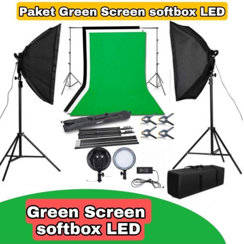 Promo Paket Green screen 3x3M stand 250x300cm plus 2set softbox Light LED Diskon 23% di Seller ...