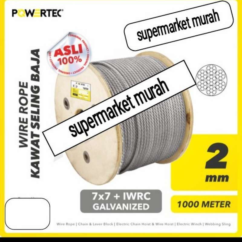 Promo Wire Rope Kawat Seling Baja 7x7 Iwrc 2mm Galv Powertec - 1000m Diskon 23% Di Seller Indah ...