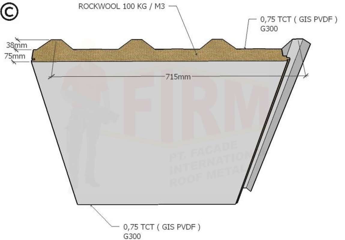 Jual Sandwich Panel Rockwool Roof/atap Color Standar / Color Pvdf ...