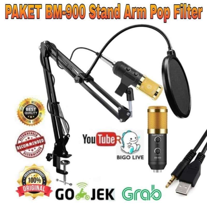 Jual Paket Microphone Condenser Bm900 Stand + Pop Filter + Splitter Bm-900 Di Seller Sentral ...