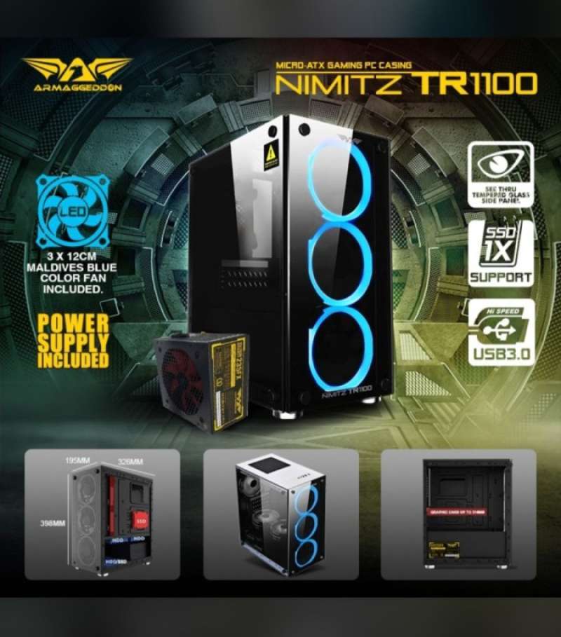 Promo Armaggeddon Nimitz Tr1100 Casing Include Psu & Fan Black-white ...