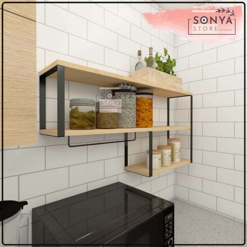 Jual Rak Dapur Minimalis Serbaguna Tempel Dinding Susun Kayu Besi ...