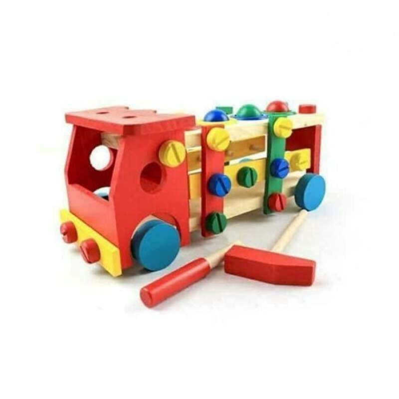 Promo Mainan Truck Assembly Screw Kayu Wooden Sekrup Paku Mobil Bongkar ...
