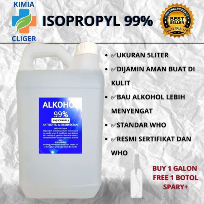 Jual ALKOHOL ISOPROPYL 99% 5 LITER / ISOPROPYL 5 LITER / IPA 5 LITER di ...