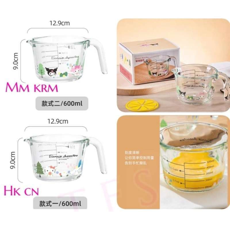 Promo CL Gelas ukur kaca Hello Kitty Melody Kuromi Cinamoroll 600ml Diskon 23% di Seller Onello ...