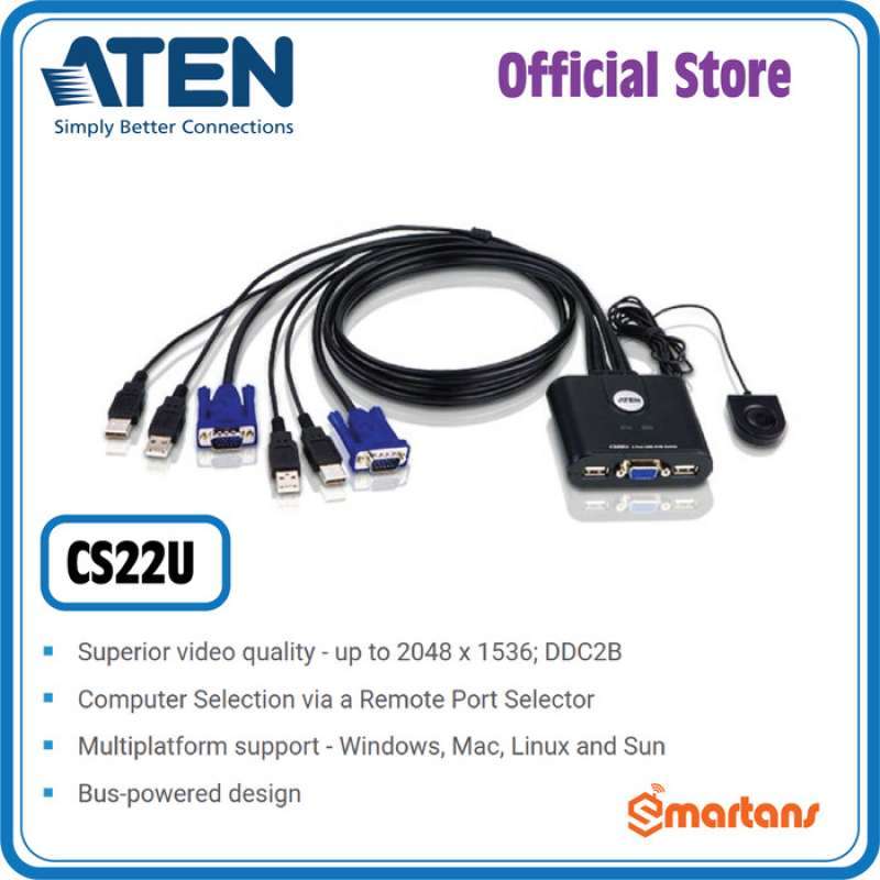 Promo Aten Cs22u - 2 Port Usb Vga Cable Kvm Switch With Remote Port ...