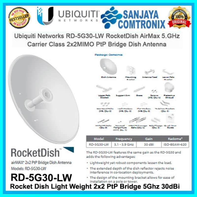 Promo Ubiquiti Rocket Dish RD-5G30-LW AirMAX 5GHz PtP Bridge Dish ...