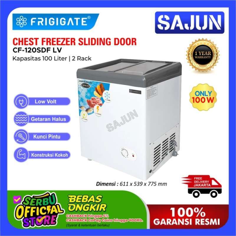Promo FRIGIGATE CF-120SDF LV Chest Freezer Sliding Door Flat 100 Liter ...