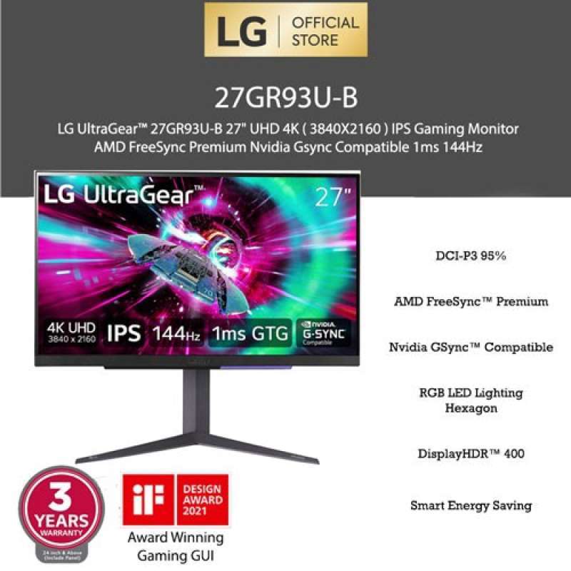 Jual Lg Ultragear™ 27gr93u-b 27 Uhd Ips Gaming Monitor 1ms 144hz Di ...