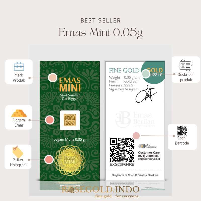 Promo Logam Mulia Emas Mini 24 Karat Emas Murni gramasi 0.05 gram ...