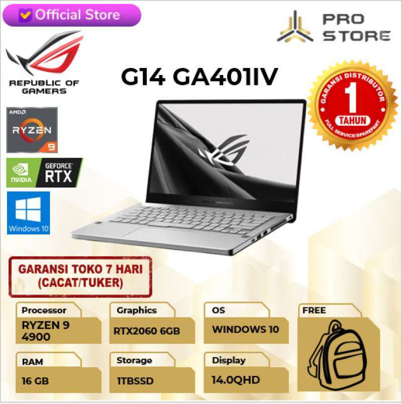 Promo Asus Rog Zephyrus G14 Ga401iv Ryzen 9 4900 16gb 1tbssd Rtx2060 6gb W10 Diskon 33% Di ...